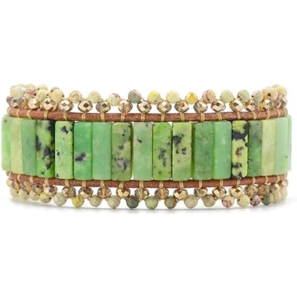 商品名ZZYLHS Rectangular Stone Leather Bracelets Jade Wristband Bracelet Boho Jewelry for Women Gift Accessoriesブランド：ZZYLHS...
