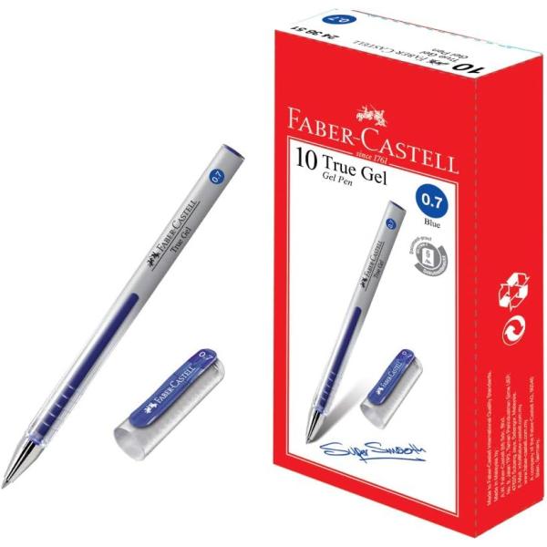 商品名Faber-Castell ゲルペン 10本入りボックス (0.7mm ブルー) 滑らかなゲルインク 色あせ防止 防水 高色強度 書類防止 汚れない 日常の書き心地に最適Faber-Castell True Gel Pen Box o...