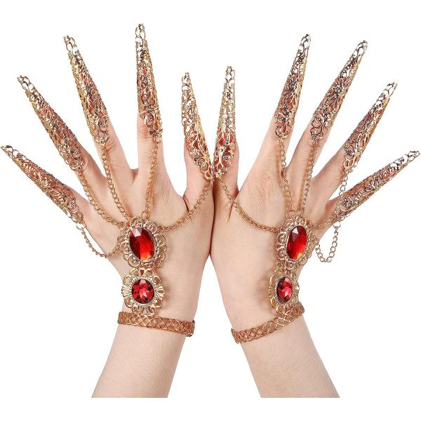 商品名Maitys 2 Pieces Gold Bracelets Inlaid with Acrylic Women Belly Dance Gypsy Egyptian Bracelet with Finger Nails for Ha...