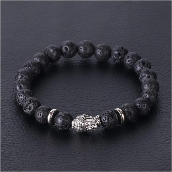 商品名ZZYLHS Men Natural Stone Bead Buddha Bracelets Balance Chakra Amethystine Pink Quartz Lapis Lazuli Bronzite Tibetan L...