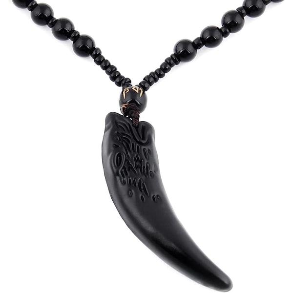 商品名BAVIPOWER バイキングウルフファングネックレス 黒曜石 勇敢 強力保護 お守り アクセサリー ギフト メンズ ボーイズ, 金属, N,BAVIPOWER Viking Wolf Fang Necklace Black Obsi...