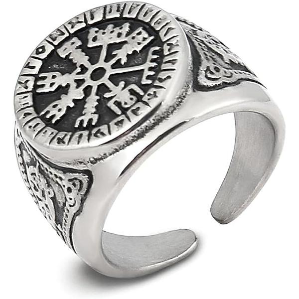 商品名BAVIPOWER バイキング ベジア ノルウェーコンパスリング ステンレススチールアクセサリー ガーディアンプロテクションアミュレット, 金属, N,BAVIPOWER Viking Vegvisir Norse Compass R...