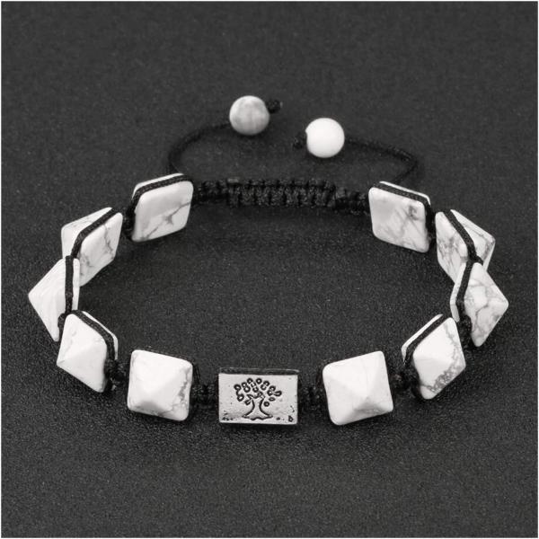商品名ZZYLHS Square Pyramid Natural Stone Charm Bracelets Rope Braided String Tree of Life Crystsl Bangles for Female Men P...