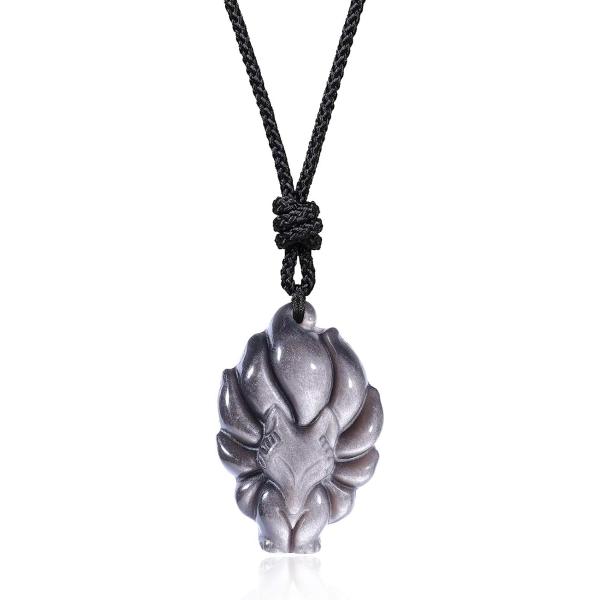 商品名COAI ストーン アミュレット 九尾キツネ ペンダントネックレス, ストーン, シルバー 黒曜石COAI Nine Tailed Fox Amulet Silver Sheen Obsidian Stone Pendant Neck...
