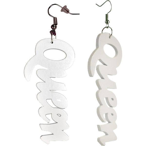 商品名レディース アフリカン文字 木製ダングルピアスWomen's Afrocentric African Text Wood Dangle Pierced Earrings, Queen/Whiteブランド：NYFASHION101商品サ...