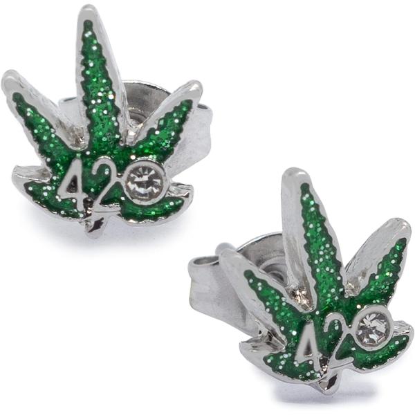 商品名P2GO 316L ピアス マリファナの葉 420 ペンダント ペアPierce2GO Stud Earrings Stainless Steel Ear Studs with 4/20 Symbol, Green Pot Leaf ...