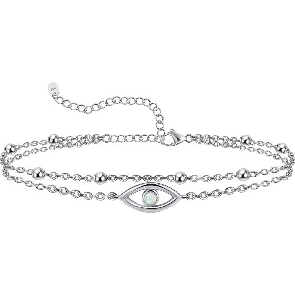 商品名レディースアンクレット 925スターリングシルバー 人工オパール レイヤードアンクレットブレスレット 華奢なビーズチェーンアンクレット 調節可能 11インチ 親友アンクレット 女性用, スターリングシルバー, 合成オパールCHIC &...