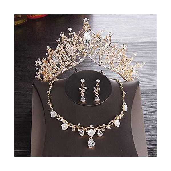 商品名xiaofeng214 ゴールド クラウン ネックレス イヤリング ジュエリー セット 花嫁 手作り クリスタル ウェディング ジュエリー 女性 ヘアアクセサリー (メインストーンカラー:ゴールド)xiaofeng214 Gold C...