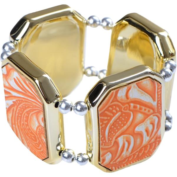商品名Alilang ゴールデントーン オレンジ カメオ 四角形 ビーズ バングル ブレスレット カフAlilang Golden Tone Orange Cameo Four Rectangle Beaded Bangle Bracele...