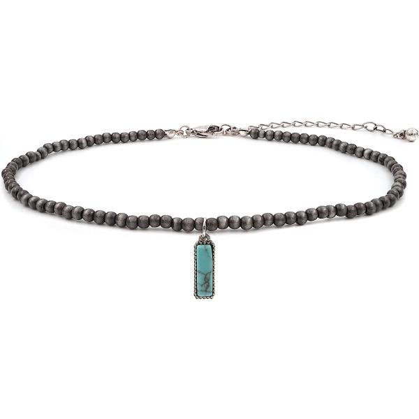 商品名ターコイズストーン シルバートーンペンダント 人工ナバホパールチョーカーネックレス 12インチTurquoise Stone Silvertone Rectangle Bar Pendant Faux Navajo Pearl Cho...