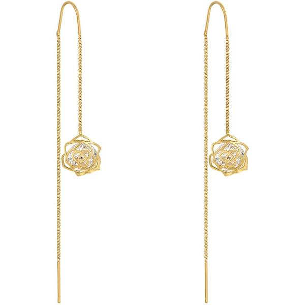 商品名14K 金メッキ ローズ フラワー シェイプ タッセル スレッド ロング チェーン イヤリング レディース ドロップ イヤリング14K Gold Rose Flower Dangle Earring For Women Tassel ...