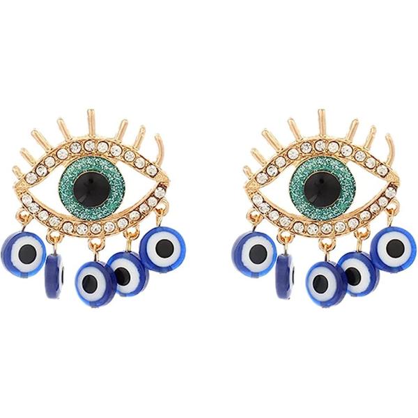 商品名COLORFUL BLING Golden Evil Eye Star Tassel Dangle Earrings Good Luck Protection Drop Earrings for Women Girls - Aブランド...