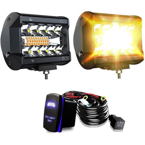 商品名ASLONG 2pcs 4 Inch White/Amber Yellow LED Pods Fog Light Kit Triple Row Spot Flood Combo Lamp, Wiring Harness With Ro...