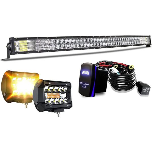 商品名ASLONG 50 Inch LED Light Bar 288W 5D Lens Spot Flood Combo,2Pcs 4 Inch White/Amber Yellow LED Pods Lights,Wiring Harn...