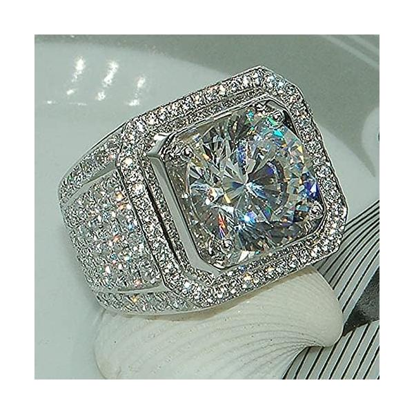 商品名Men's 925 Silver Ring Square Cubic Zircon Inlaid-Classic Ring-Fashion Silver Jewelry-Party Accessories Square Diamond...