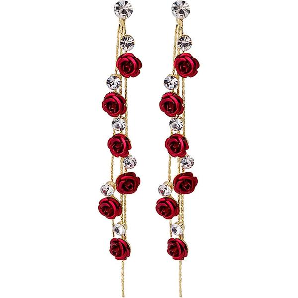 商品名ローズフラワードロップイヤリング レディース パープルレッド ロングタッセル ダングルイヤリング 結婚式 パーティー ジュエリー アクセサリー ギフト レッドRose Flower Drop Earrings For Women Pu...