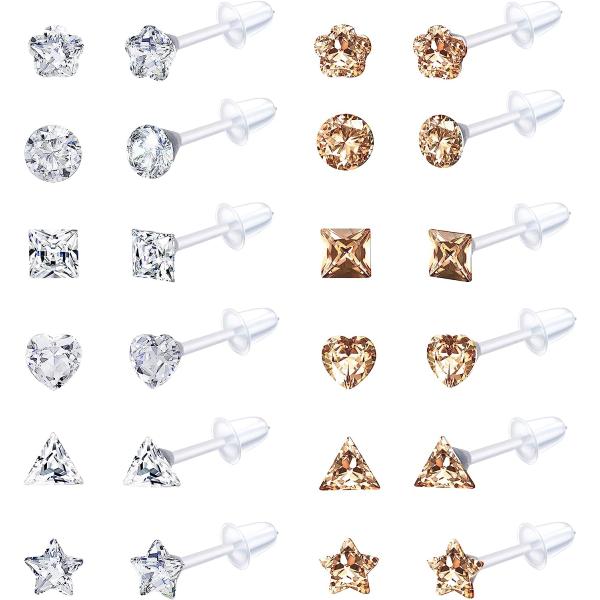商品名FIBO STEEL クリアプラスチックスタッドピアス 12組 レディース アクリル ポスト ラウンド スクエア キュービックジルコニア スター ハート ラインストーン イヤースタッド ピアスリテーナー, キュービックジルコニア,FI...