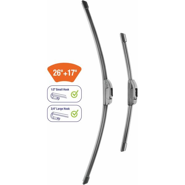 商品名WOWIPER 26 and 17 inch Windshield Wiper Blades (PACK of 2), OE Quality - Metal Base for 300% More Stable, Replacement...