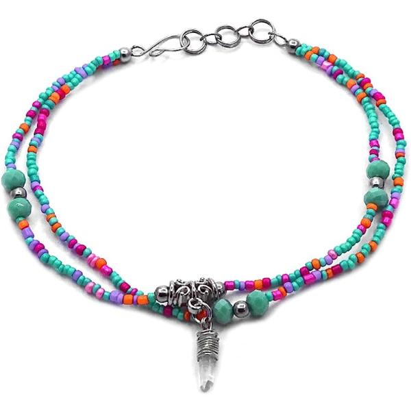 商品名Clear Quartz Crystal Dangle Seed Beaded Multi Strand Anklet - Womens Fashion Handmade Jewelry Boho Accessories (Mint/...