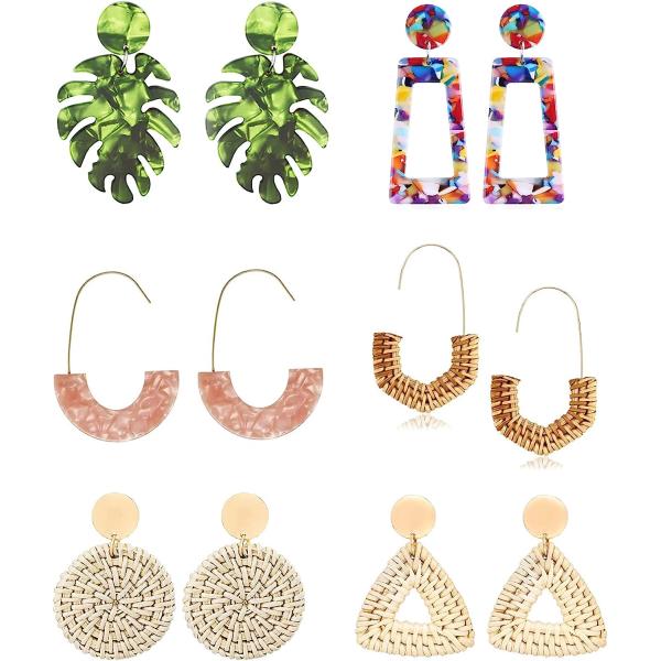 商品名ラタンピアス タッセルピアス レディース ガールズ 6組Rattan Earrings Resin Earrings for Women Girls 6 Packs Woven Boheimian Handmade Earring H...