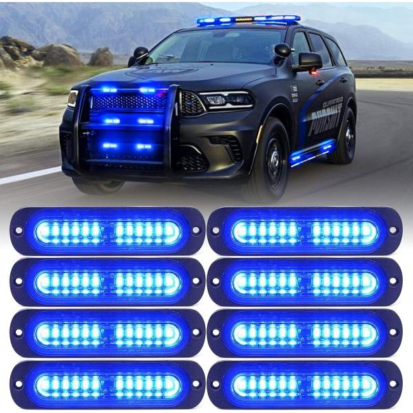 商品名Xprite ブルーLED緊急ストロボライトキット サーフェスフラッシュマウントグリル危険警告 安全点滅ポリスライト ボランティア車両 オフロードトラック 車 SUV ATV UTV オートバイ用 8個Xprite Blue LED ...