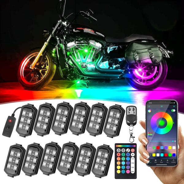 商品名Chipcolor 12 Pcs Motorcycle LED Light Kit, APP Control RGB Motorcycle LED Lights 16 Million Color Dual Remote Brake L...