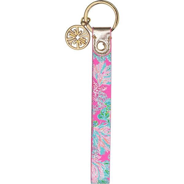 商品名Lilly Pulitzer Durable Pink Leatherette Strap Key Chain, Cute Wristlet Keychain Accessory with Flat Metal Ring, Seain...