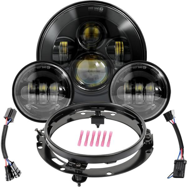 商品名Wisamic Motorcycle 7 inch LED Headlight, 4.5 inch Passing Lamps Fog Lights and Mounting Ring, Compatible with Harley ...