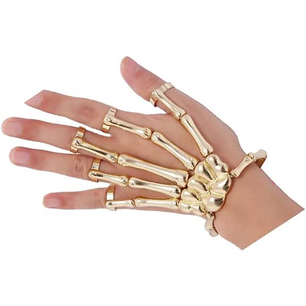 商品名CSIYANJRY99 Skull Skeleton Hand Bracelet with Ring Gothic Punk Golden Metal Hand Bangle Bracelet Skull Fingers Wristb...