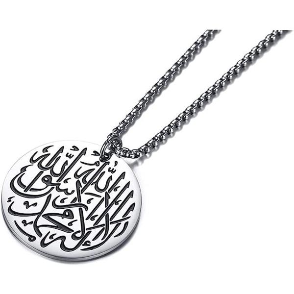 商品名Personalized Round Muslim Shahada Islam Allah Pendant Necklace for Men Women Stainless Steel Custom Text Islamic Neck...