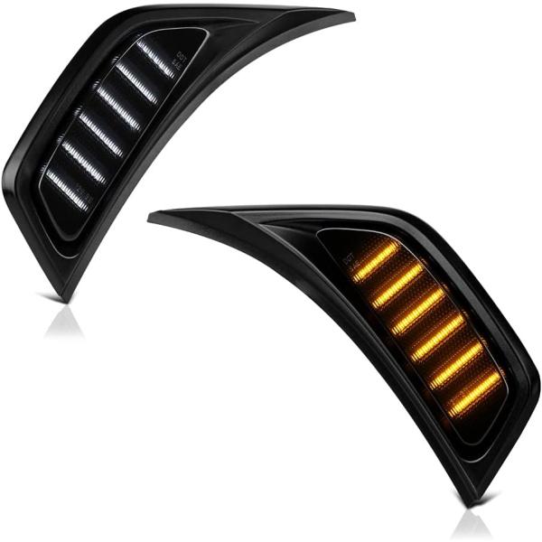 商品名[スイッチバック + シーケンシャルウィンカー] 2018-2022 Jeep Wrangler JL グラディエーター JT ホワイト + アンバー LED スモークレンズ フロントフェンダー ドアサイド ACベントライト パーキン...