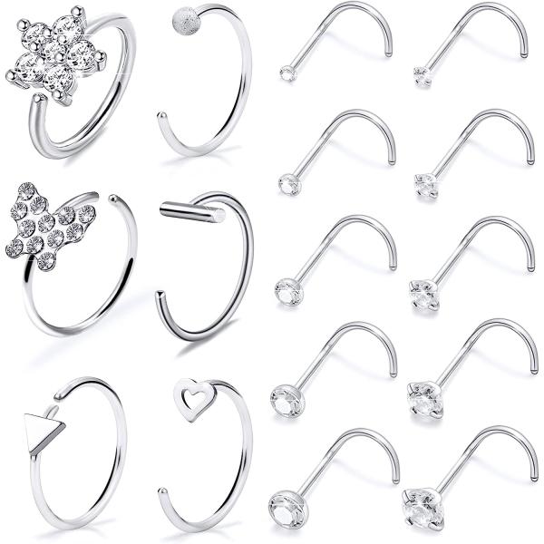 商品名Msndnkwo18G Nose Rings Hoop Stud surgical steel Nose rings For Women men Nose Piercing jewelry CZ Heart Flower High N...