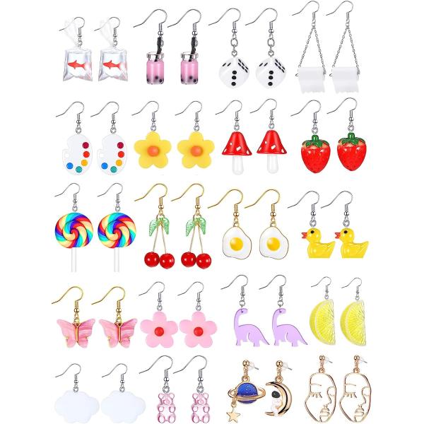 商品名20ペア かわいい奇妙なイヤリング 面白いダングルドロップイヤリング レディース ガールズ グミキャンディ ベア ミルク ティー 金魚 アーティストペイント イチゴ マッシュルーム 花など, 樹脂と合金, 樹脂と合金,20 Pairs...