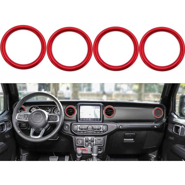 商品名Auprite AC エアコン吹き出し口装飾リングカバートリム Wrangler JL 2018-2022 グラディエーターJT 2020-2022用 インテリアアクセサリー インテリアコンディショニングアクセサリー (レッド/4個)...