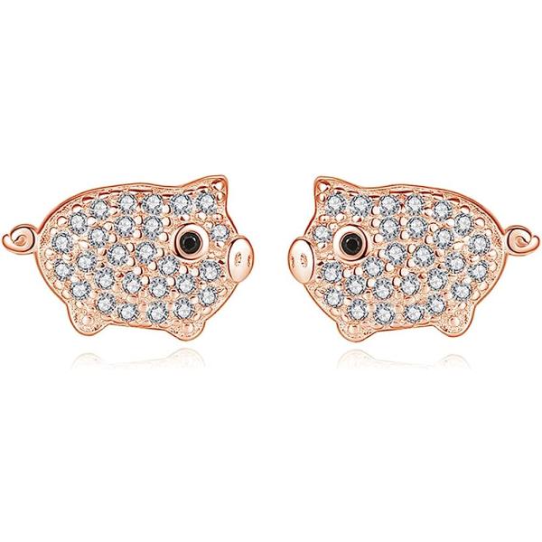 商品名クリスタルピッグスタッドイヤリング レディース ティーンガールズ 925スターリングシルバー パヴェ キュービックジルコニア 小さなかわいい動物の豚のスタッド ポスト ニッケルフリージュエリー 誕生日ギフト 小さな女の子に, 金属, ...
