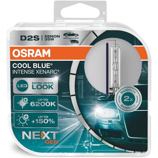 商品名OSRAM XENARC COOL BLUE INTENSE D2S, 150% pi  luminoso, fino a 6.200K, lampadina per fari allo xeno, look LED, duo box...