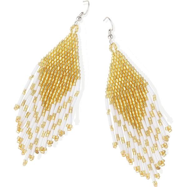 商品名ロングビーズタッセルイヤリング - ストライプ ボヘミアンフリンジダングルイヤリング シードビーズ トライバルドロップピアス Pendientes De Borla レディース ガールズ パーティーギフトアイデア, ビーズ付き。, ビ...