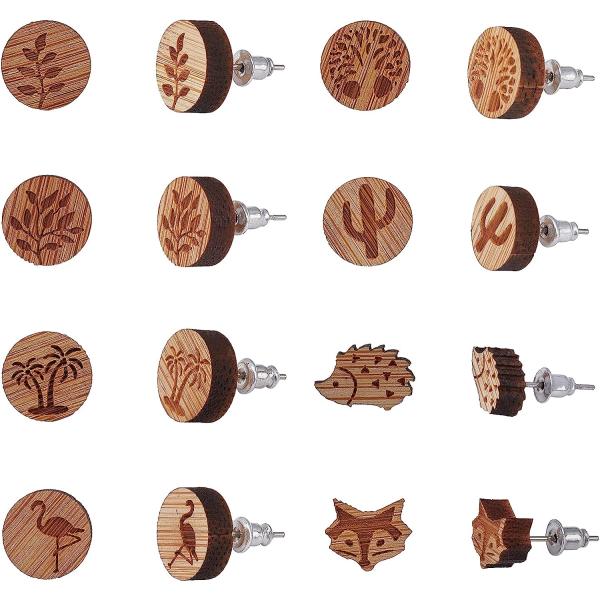 商品名SUNNYCLUE 1ボックス 8ペア 木製スタッドイヤリングセット フラットラウンド天然木製チャーム カボションツリーリーフ サボテンフォックス ステンレススチールイヤーナット レディースジュエリー用品SUNNYCLUE 8 Pai...