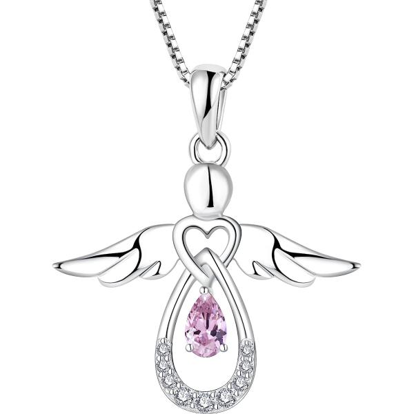 商品名FJ Sterling Silver Angel Necklace Infinity Love Angel Heart Dangle Tear Drop October Birth Stone Necklaces For Womenブ...