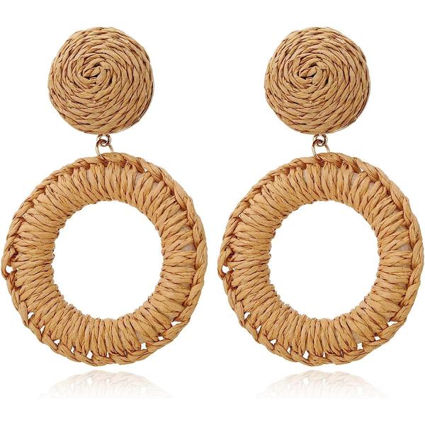 商品名ラフィア ドロップイヤリング ボヘミア ラウンド ラフィア ステートメント イヤリング ボーホー ハンドメイド ラタン ラフィア タッセル ダングル イヤリング レディース ガールズ Vaction ジュエリー, ラフィア, ラフィア...
