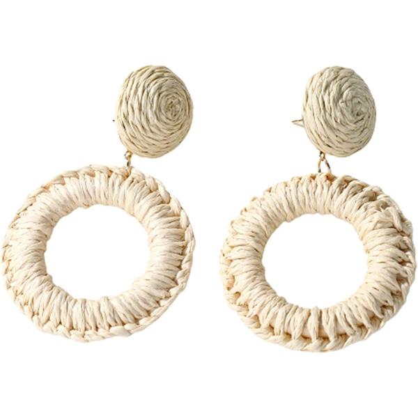 商品名ラフィア ドロップイヤリング ボヘミア ラウンド ラフィア ステートメント イヤリング ボーホー ハンドメイド ラタン ラフィア タッセル ダングル イヤリング レディース ガールズ Vaction ジュエリー, ラフィア, ラフィア...