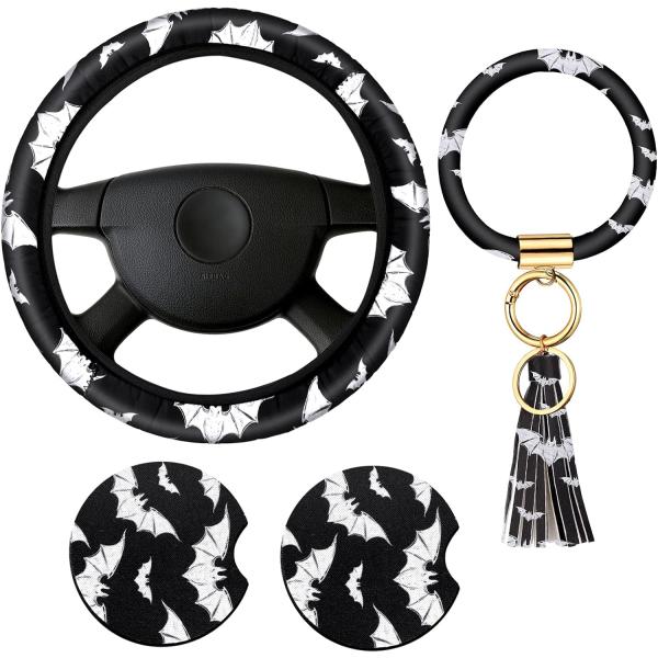 商品名Frienda 4 Pieces Goth Bats Car Accessories Set Cute Car 14-16inch Steering Wheel Cover Anti Slip Breathable and Sweat...