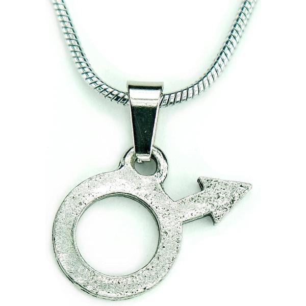 商品名Mars Glyph Necklace, Small Pewter Maler Gender Symbol Planetary Sun Sign Charm with 20"" Stainless Steel Snake Chain,...