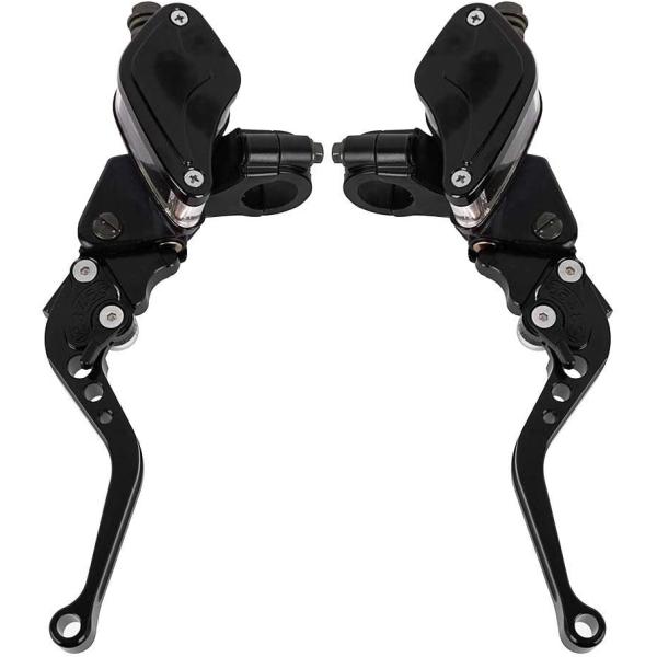 商品名CNC Aluminum 7/8"" 22mm Motorcycle Hydraulic Brake Clutch Lever Set with Master Cylinder Reservoir (Color : Black)ブラン...