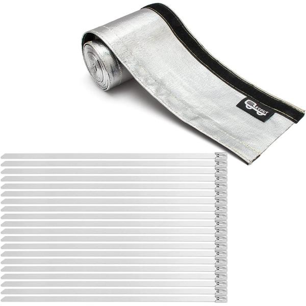 商品名Heat Shroud Aluminized Sleeving Heat Shield fuel line wire heat sleeve 1-1/2''I.D. x 10FT with 20 Pcs 7.8Inch Stainle...