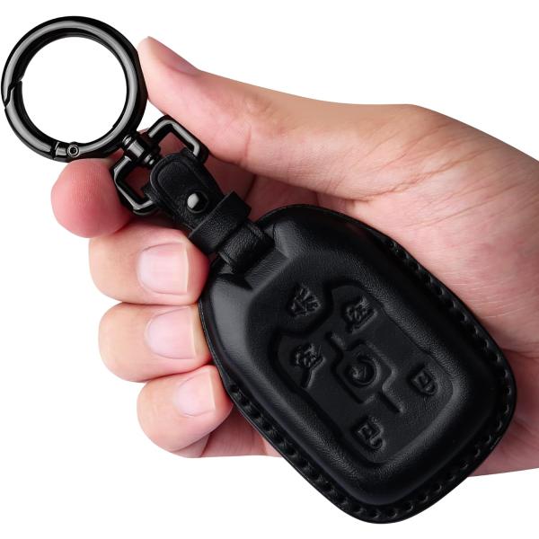 商品名Tukellen シボレーレザーキーフォブカバー キーチェーン付き 2015-2020 Tahoe Suburban GMC Yukon スマートリモートキーシェル対応 本革 シボレーキーケース(6ボタン) ブラックTukellen ...