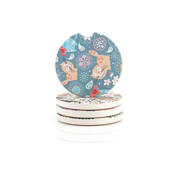 商品名JUSTTOP 車用カップホルダーコースター セラミック製カーコースター 指の切り込み付き ユニバーサルオート吸水カップホルダー 挿入コースター 取り外し簡単 かわいい 車内アクセサリー 4個パックJUSTTOP Car Cup Ho...