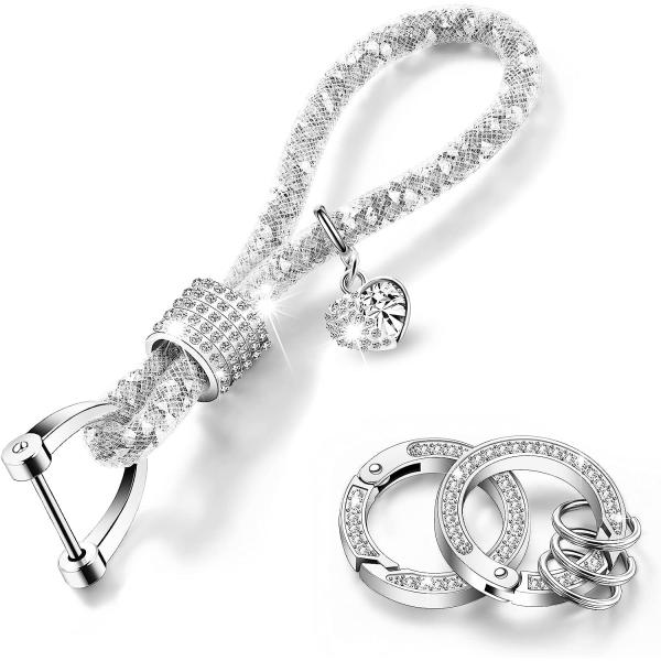 商品名Crystal Car Keychain Bling Keychain Accessories Glitter KeyRing Strap with Heart Charm Key Decorations for Women Auto...