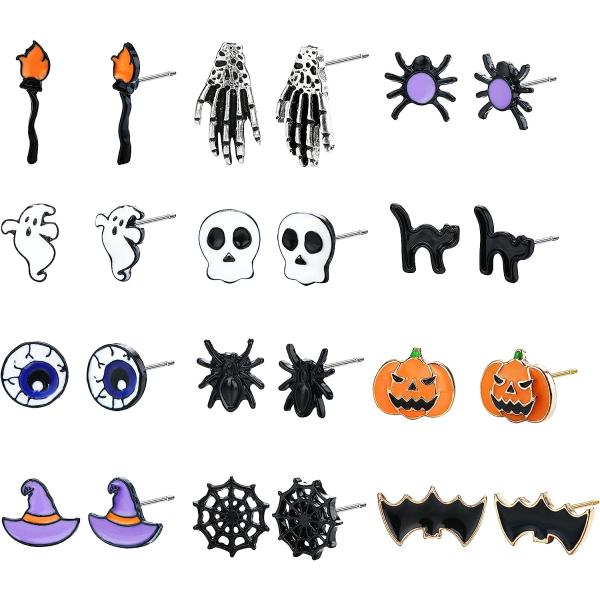商品名SAILIMUE 12ペア ハロウィン イヤリング レディース パンプキン クモ ゴースト バット 黒猫 小さなハロウィン スタッドイヤリングセット ハロウィンテーマ パーティージュエリー, 金属, キュービックジルコニア,SAILI...