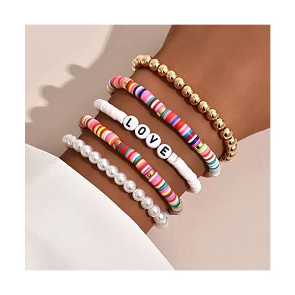 商品名Jeweky Layered Bracelets Beaded Hand Bracelet Colorful Chain Bracelets pearl Hand Accessory Jewelry for Women and Gir...